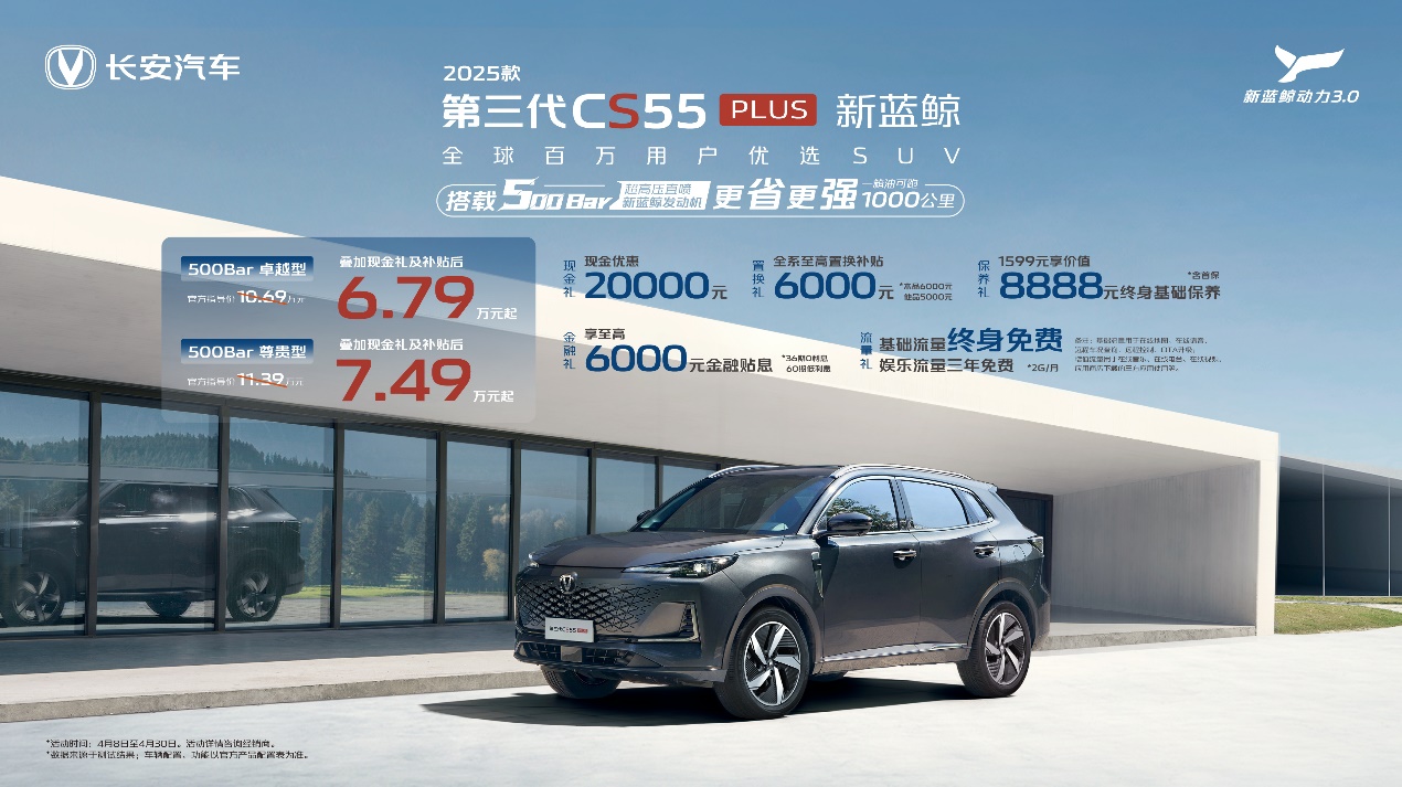 长安第三代CS55PLUS焕新新蓝鲸500Bar发动机 补贴后6.79万元起-新华网